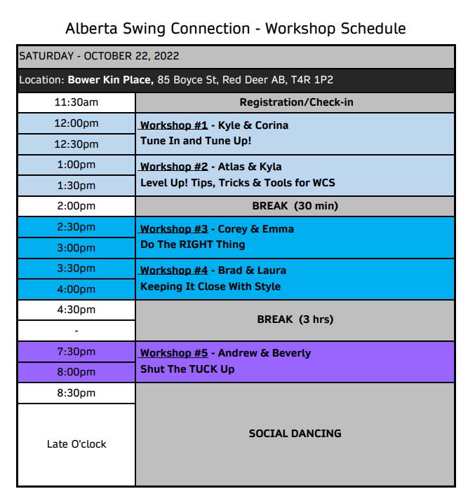 Alberta Swing Connection – Schedule | WCS Calgary