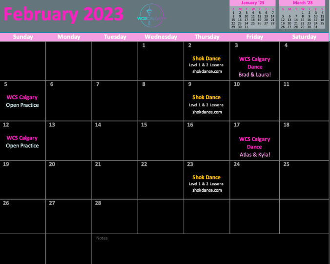 February, March & April WCS Calendars! | WCS Calgary