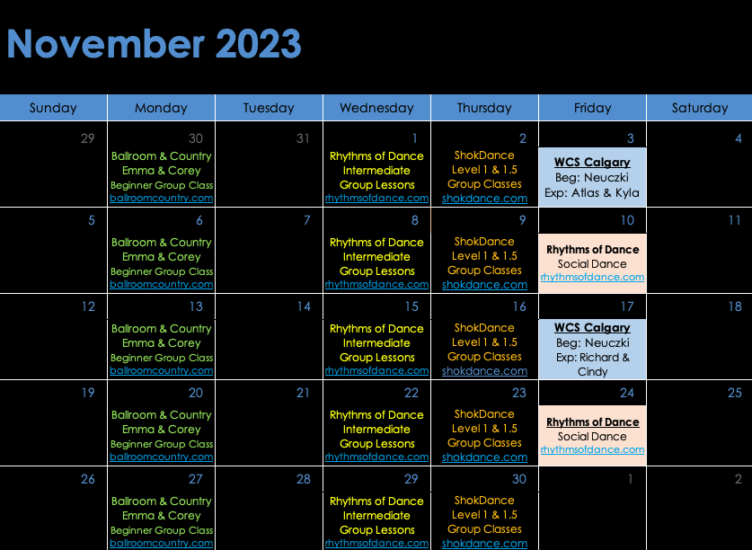 November & December Calendars! | WCS Calgary