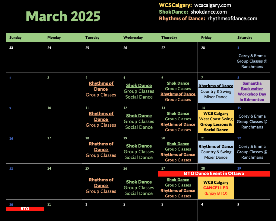 March & April WCS Calendars! 🗓😄 | WCS Calgary